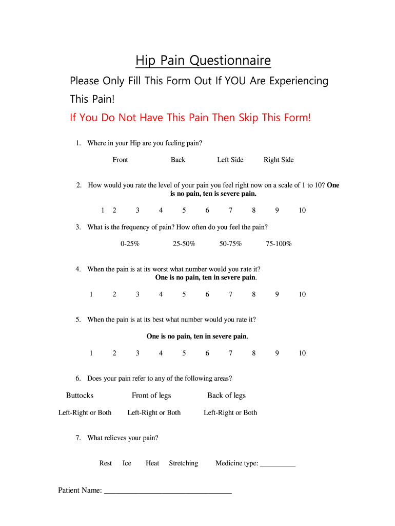 Fillable Online Having hip pain that wakes me up at night. No trauma or ...