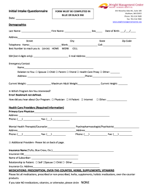 Fillable Online Initial Intake Questionnaire - Mount Auburn Hospital ...