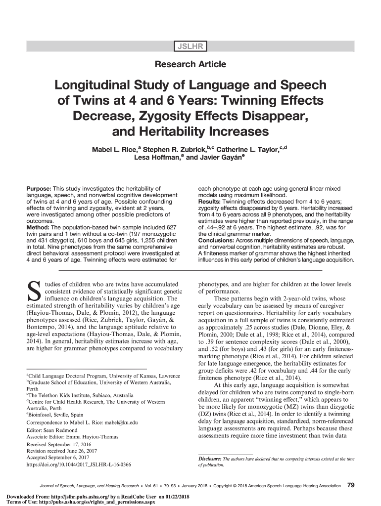 Fillable Online Longitudinal Study of Language and Speech of Twins at 4 ...