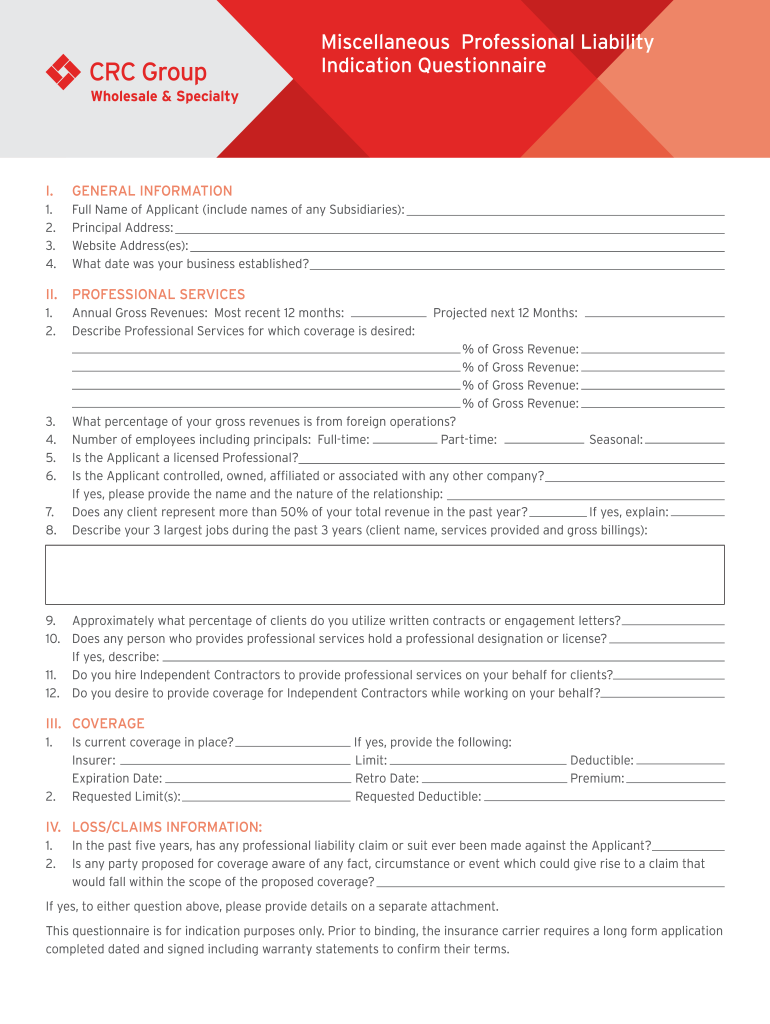 Fillable Online Indication Questionnaire Fax Email Print - pdfFiller