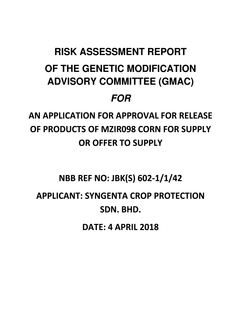 Fillable Online RISK ASSESSMENT REPORT OF THE GENETIC ... Fax Email ...