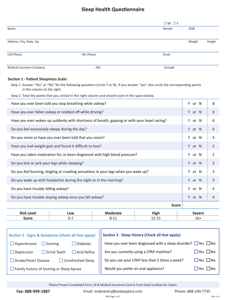 Fillable Online Fillable Online Sleep Health Questionnaire - Dental ...