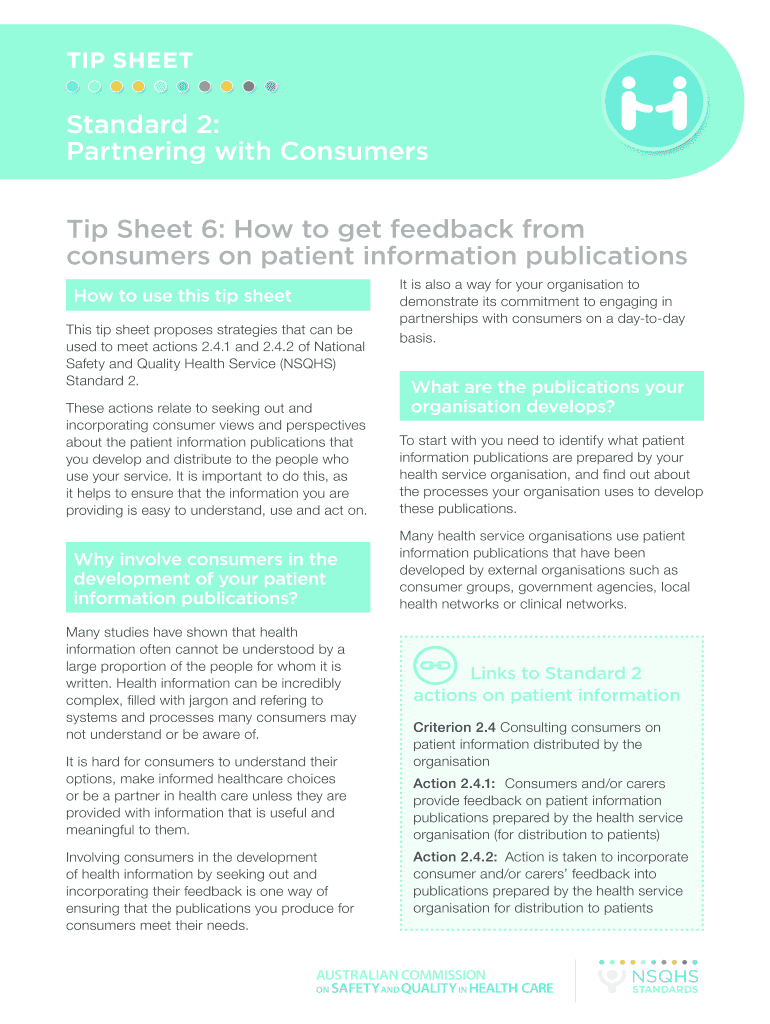 Fillable Online Standard 2: Partnering with Consumers Tip Sheet 6: How ...