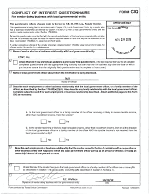 Fillable Online Fillable Online form ciq conflict of interest ...