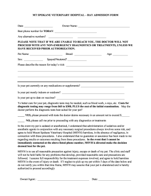 Fillable Online MOUNT SPOKANE VETERINARY HOSPITAL - DROP OFF FORM Fax ...
