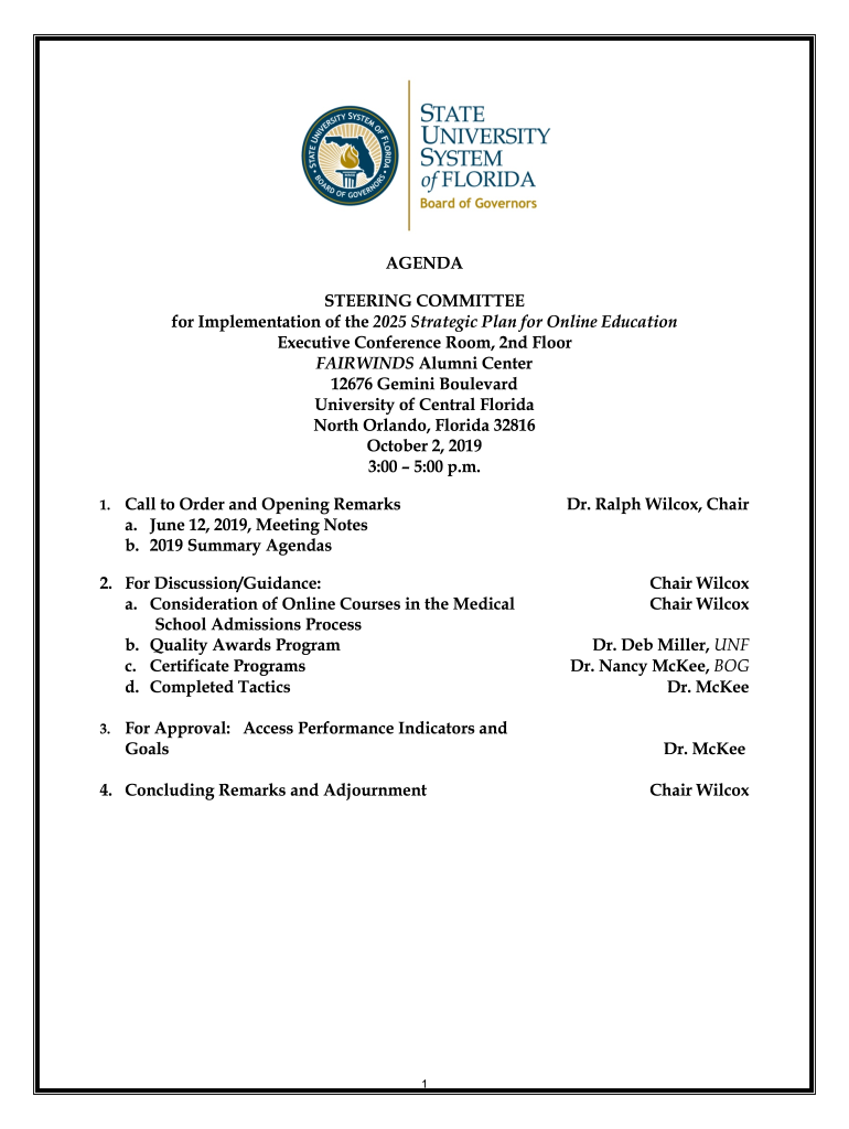 Fillable Online AGENDA STEERING COMMITTEE 2025 Strategic Plan for ...
