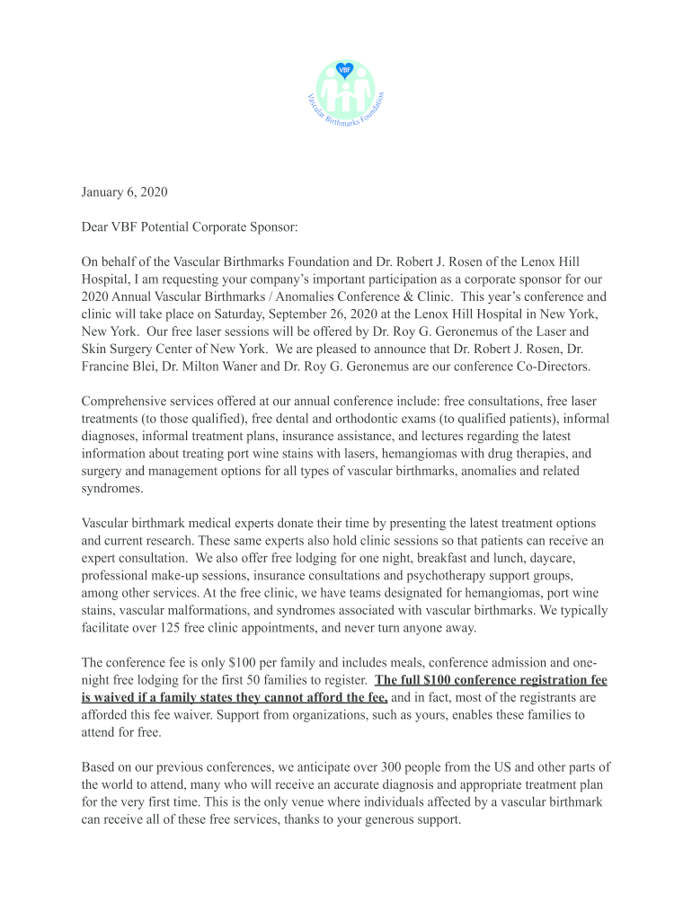 Fillable Online Dear VBF Potential Corporate Sponsor: Fax Email Print ...