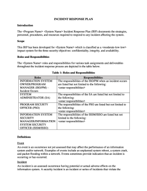Fillable Online Privacy and Information Security Incident Response Plan ...