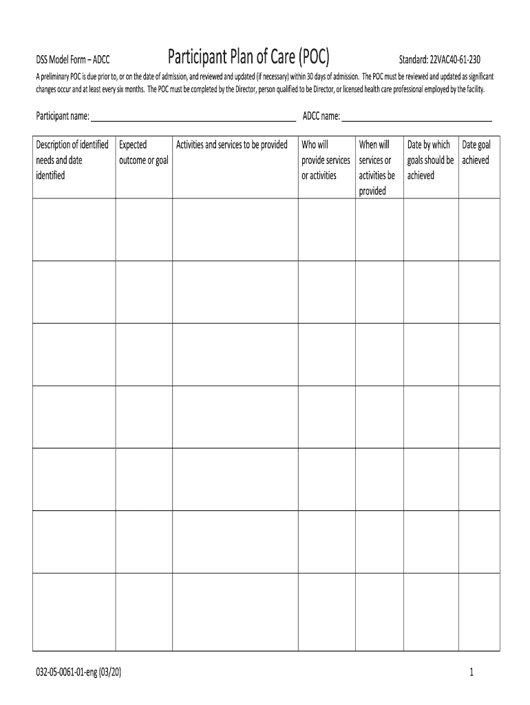 VA DSS Participant Plan of Care POC Form - Fill Online, Printable ...