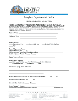 Fillable Online Pool and Spa Injury and Illness Form - Worcester County ...
