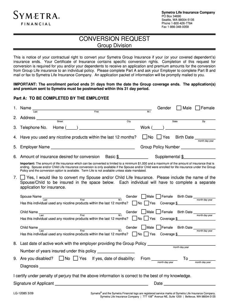 Symetra Life Insurance Company LG-12085 2009-2021 - Fill and Sign ...