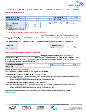 Fillable Online (gap) rehomingowner incentive scheme form - Greyhound ...