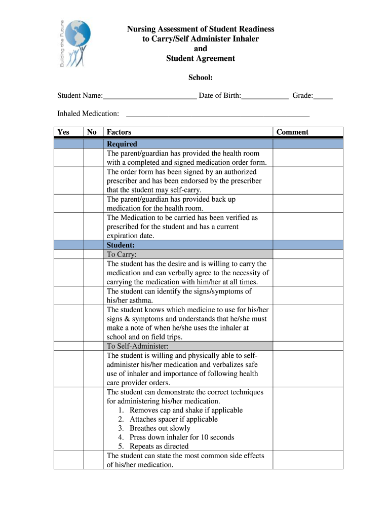 Fillable Online Nursing Assessment of Student Readiness to Carry/Self ...