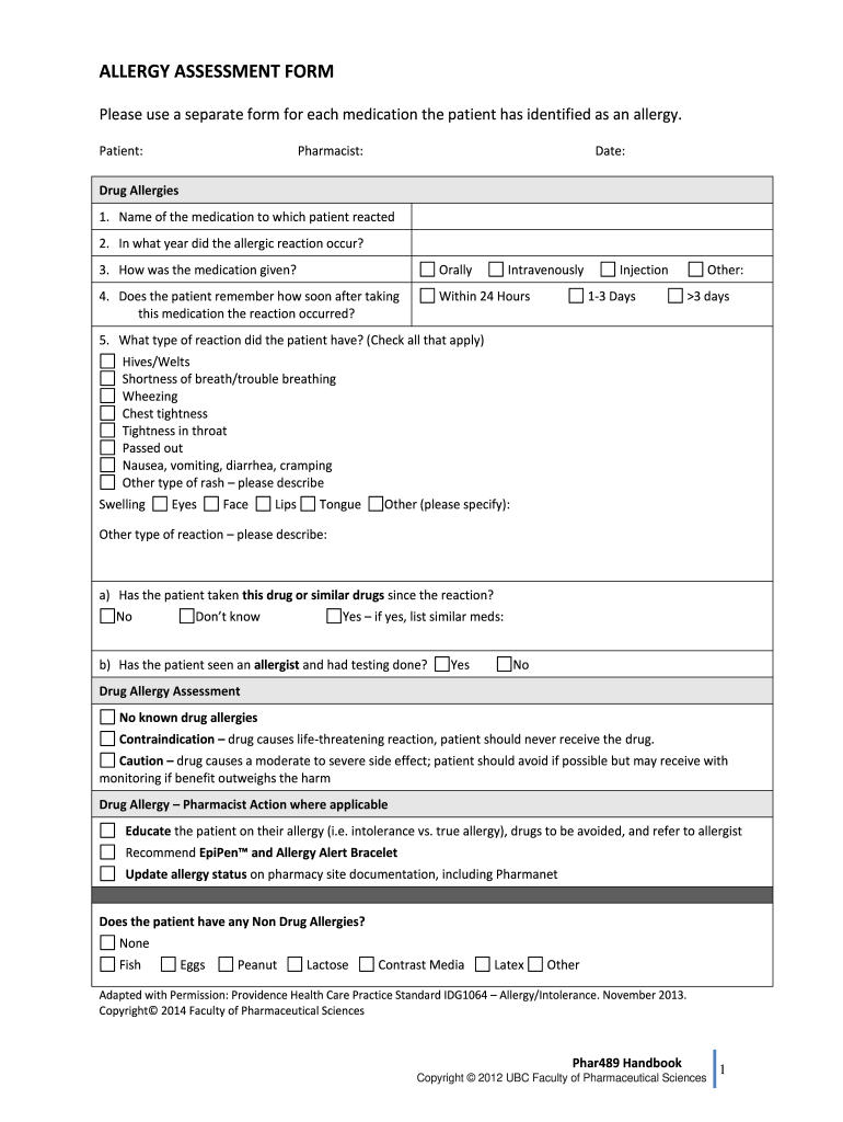 Fillable Online Clarification of Drug Allergy Information Using a Standardized ... Fax Email ...