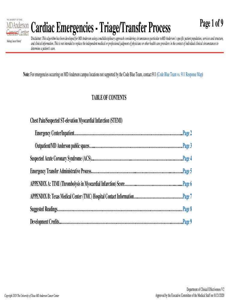 Fillable Online Cardiac Emergencies - Triage/Transfer Process Page 1 of ...