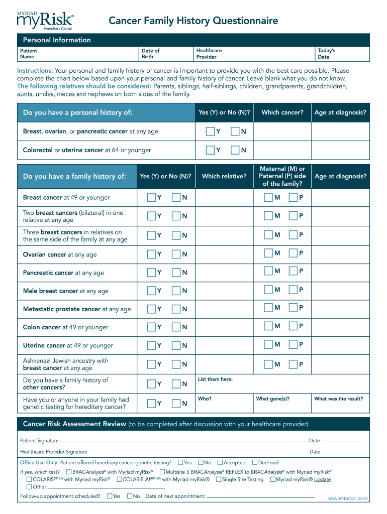 Fillable Online Cancer Family History Questionnaire - The Women's ...