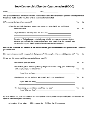 Body Dysmorphic Disorder Questionnaire Pdf - Fill Online, Printable ...