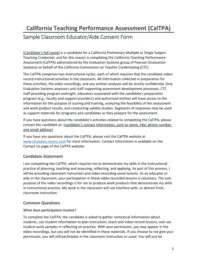 Fillable Online Teaching Performance Assessment (TPA) - Ctc - CA.gov ...