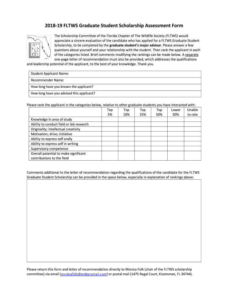 Fillable Online 2018-19 FLTWS Graduate Student Scholarship Assessment ...