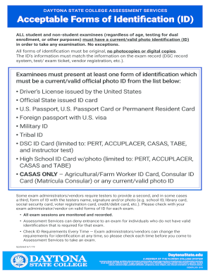 Fillable Online Acceptable Forms of Identification (ID) - Daytona State ...