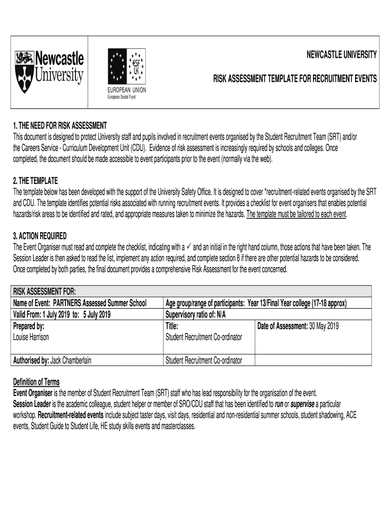 Fillable Online newcastle university risk assessment template for ...