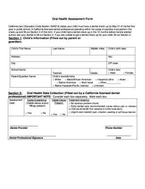 Fillable Online Oral Health Assessment Form - San Diego County ...