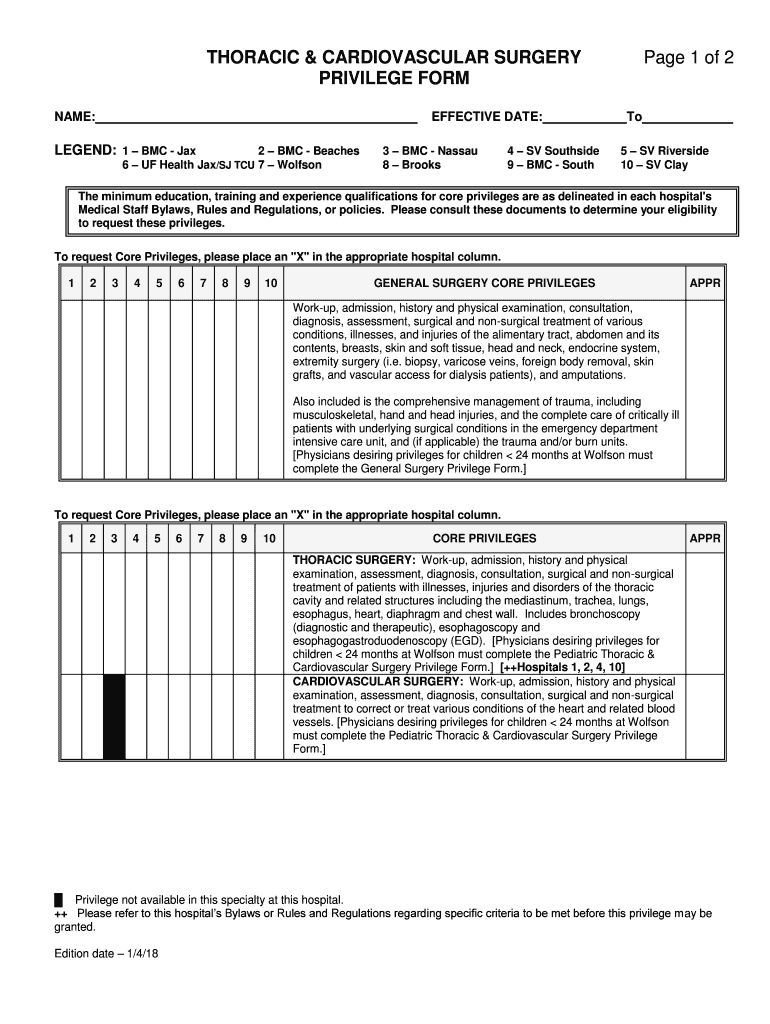 Fillable Online Thoracic & Cardiovascular Surgery. Privilege Form Fax ...