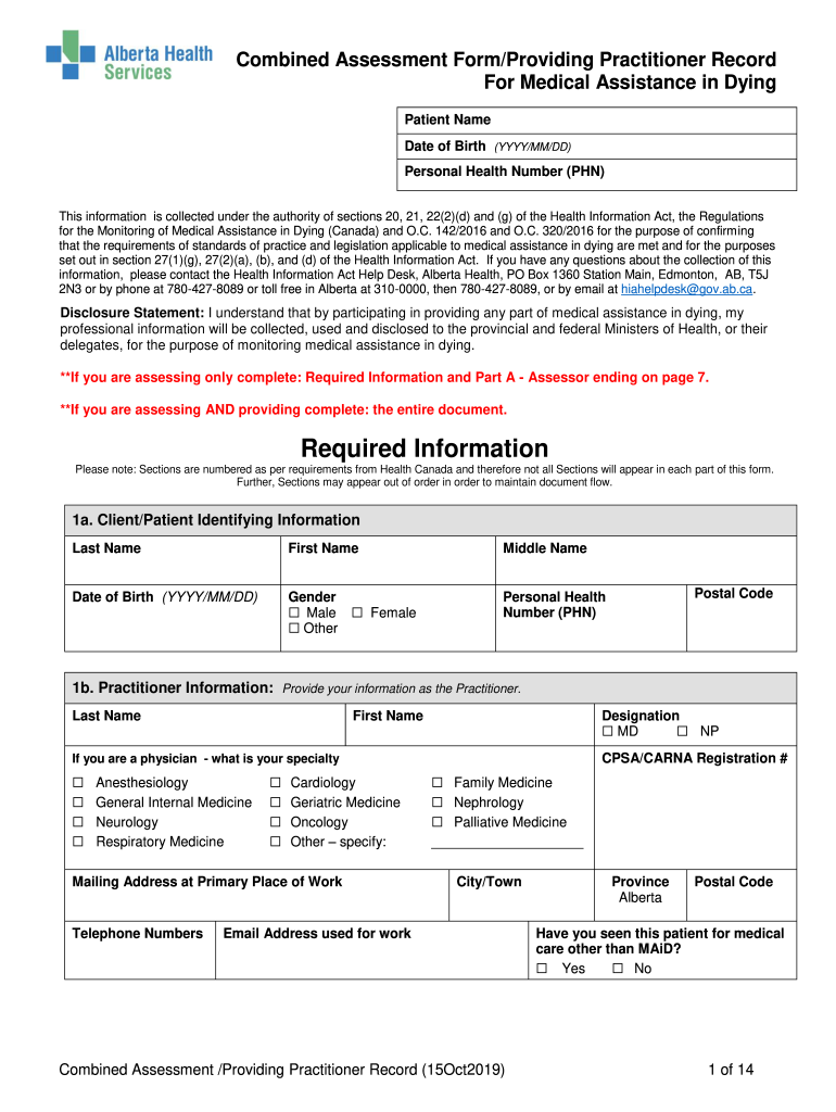 Fillable Online Combined Assessment Form / Providing Practitioner ...