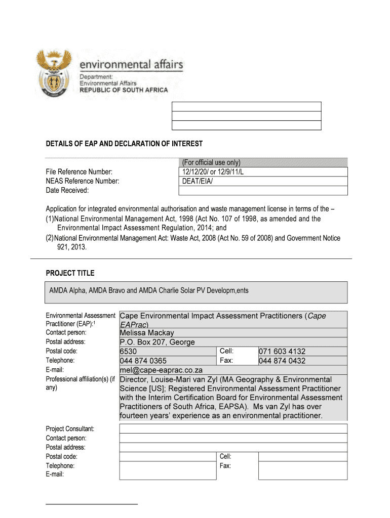 Fillable Online DETAILS OF EAP AND DECLARATION OF INTEREST (For ...