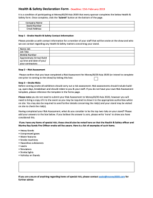 Fillable Online Health & Safety Declaration Form - Deadline: 15th ...