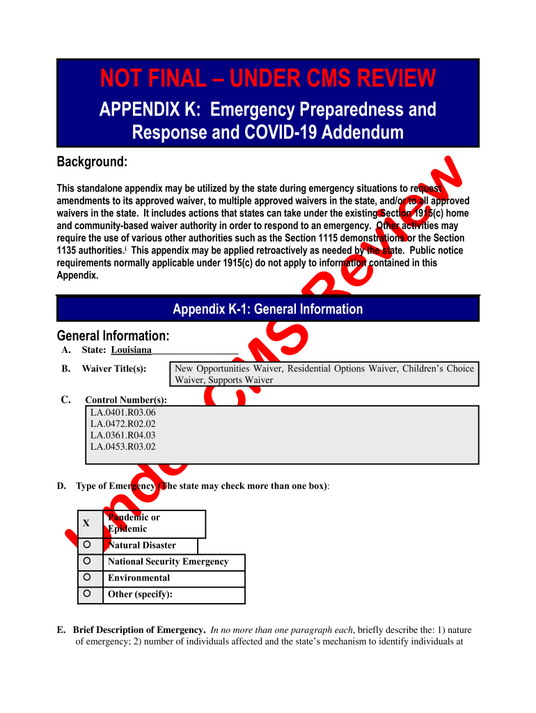 Fillable Online NOT FINALUNDER CMS REVIEW APPENDIX K ... - LDH Fax ...