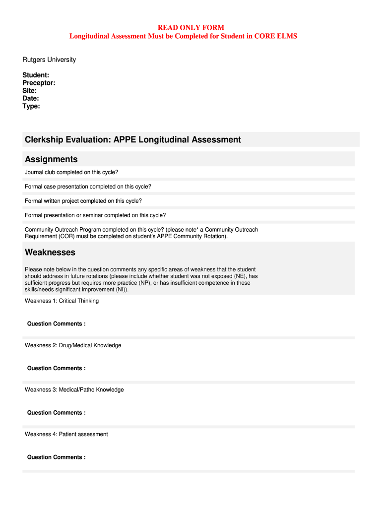 Fillable Online APPE - Longitudinal Assessment Form - Rutgers ...