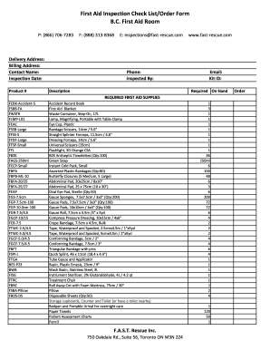 Fillable Online First Aid Inspection Check List/Order Form B.C. First ...