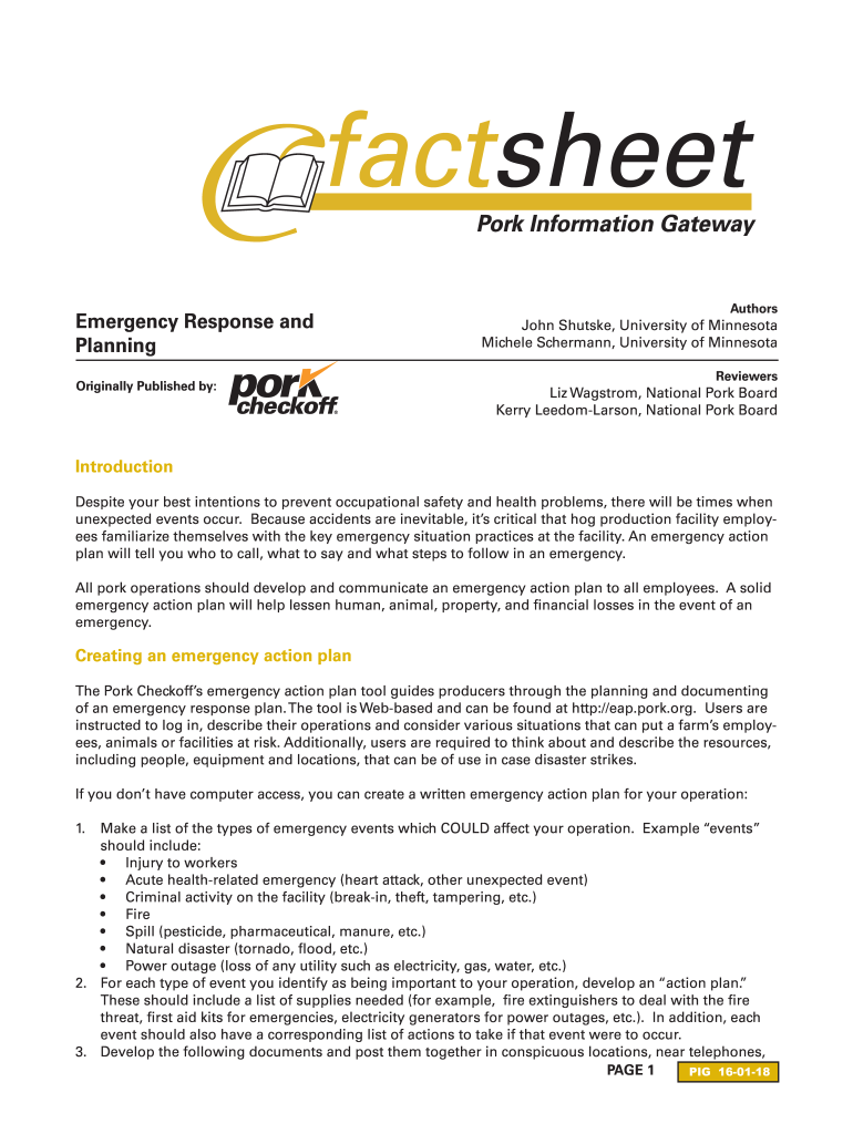 Fillable Online Emergency action planning - Pork Information Gateway ...