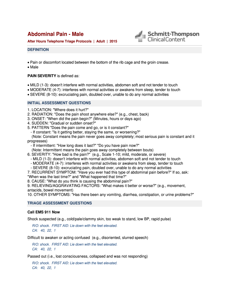 Fillable Online Pain or discomfort located between the bottom of the ...