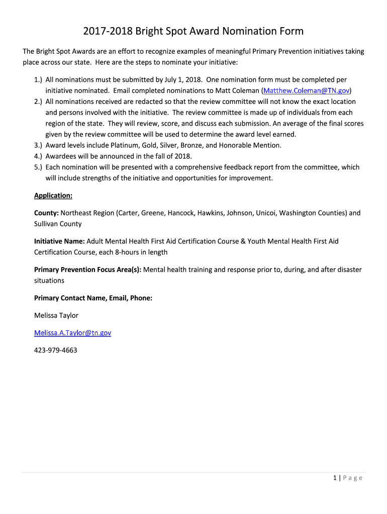 Fillable Online Fillable Online Fillable Online SPOT Award Nomination ...