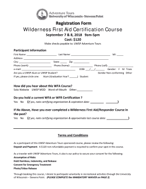 Fillable Online Wilderness First Aid Certification Course - UWSP Fax ...