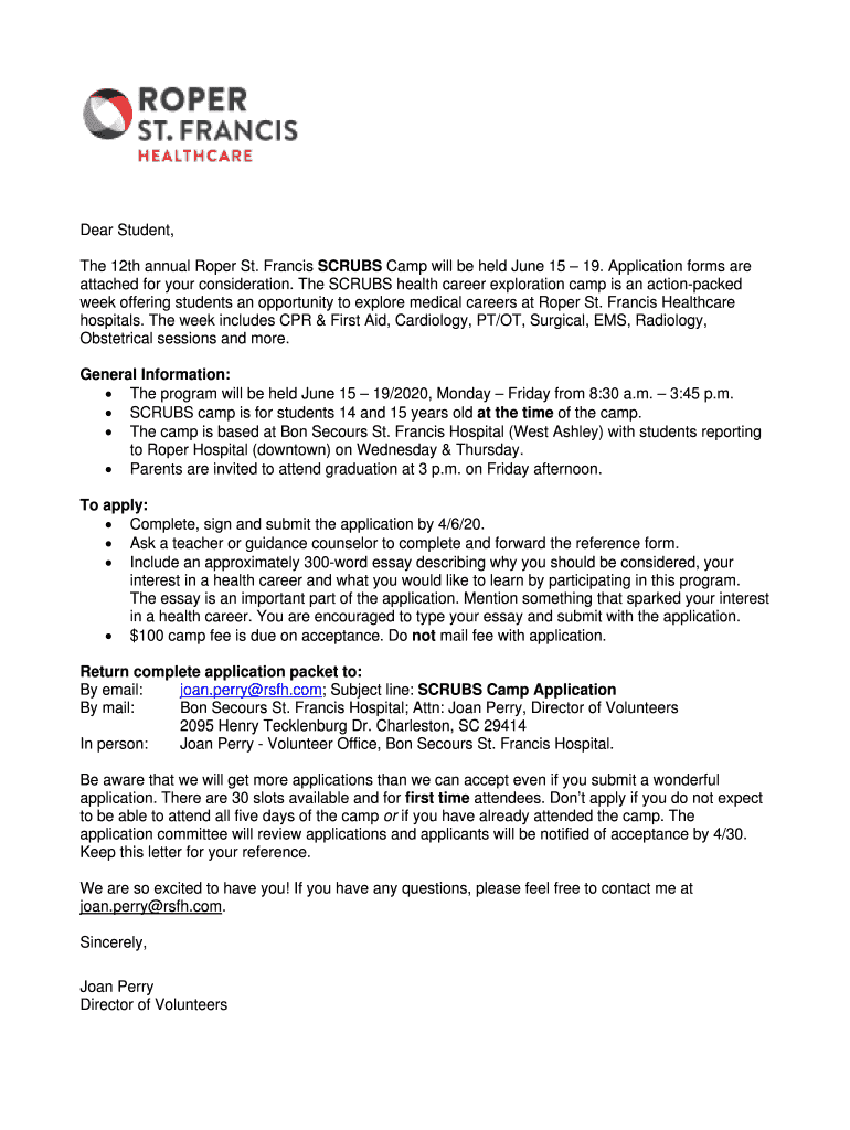 Fillable Online SCRUBS Camp 2020 Application Packet Fax Email Print ...