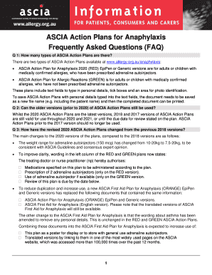 Fillable Online Action Plans for Anaphylaxis and Allergic Reactions ...
