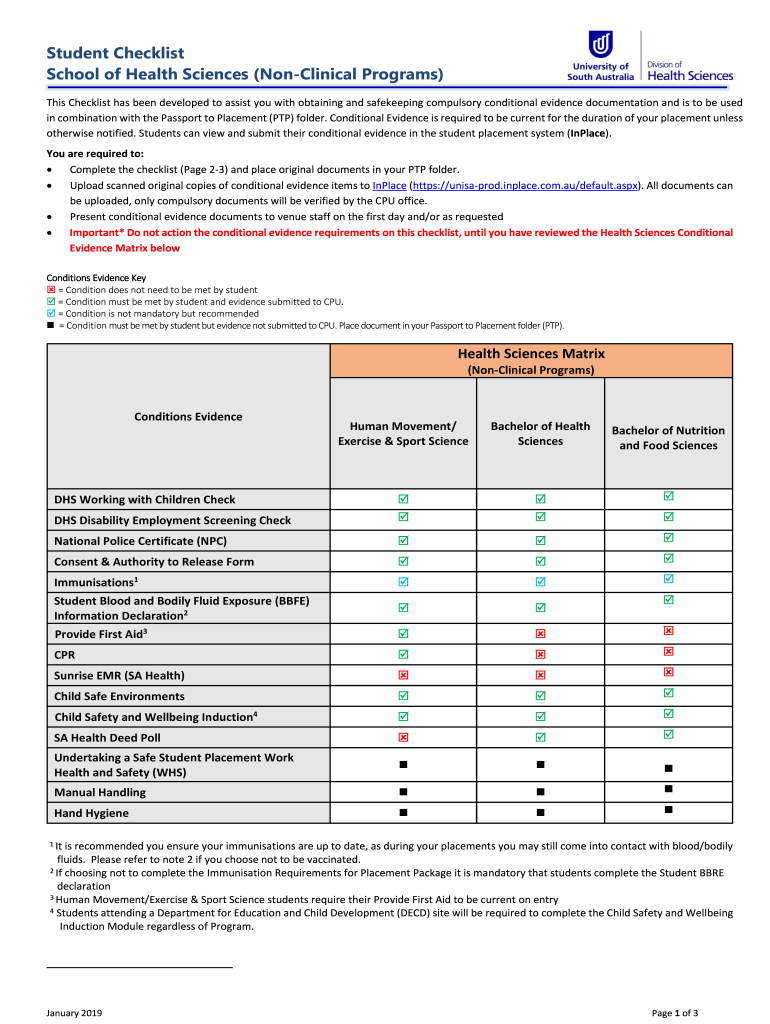 Fillable Online Student Checklist School of Health Sciences (Non ...