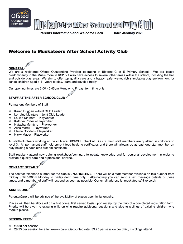 Fillable Online After School Club - Bitterne CE Primary School, Southampton Fax Email Print ...