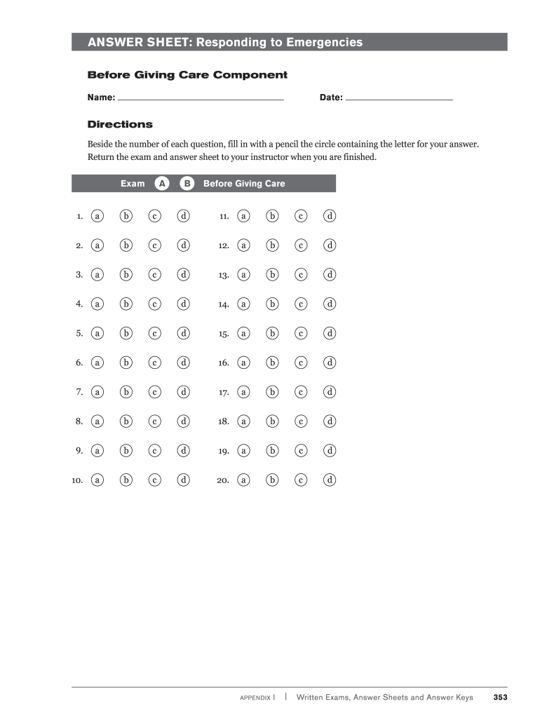 Fillable Online ANSWER SHEET: Responding to Emergencies Fax Email Print - pdfFiller