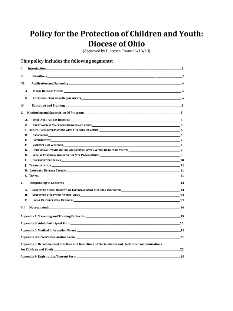 Fillable Online Diocesan Policy for the Protection of Children and ...