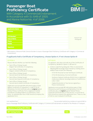 Fillable Online Passenger Boat Proficiency Certificate Application Form ...