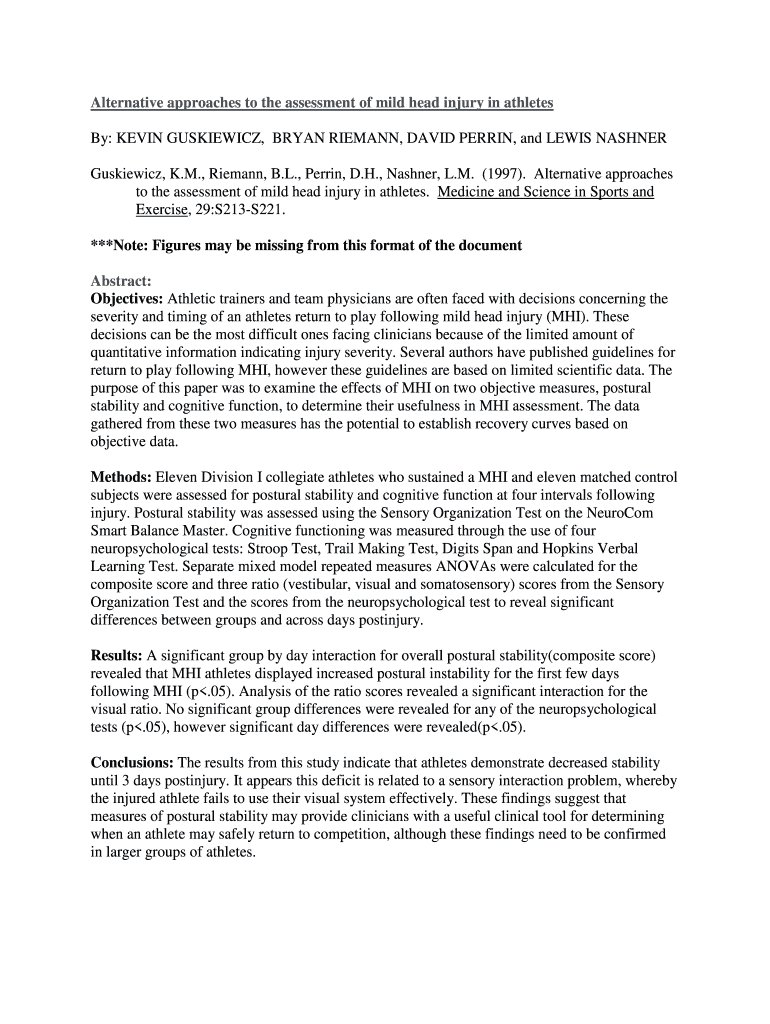 Fillable Online Alternative approaches to the assessment of mild head ...