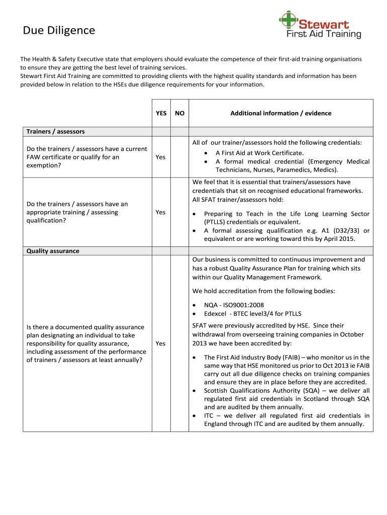 Fillable Online Due Diligence CheckList - Does your company have the ...