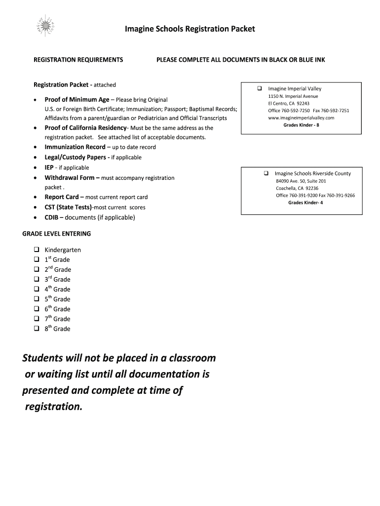 Fillable Online Imagine Schools Registration Packet Fax Email Print ...