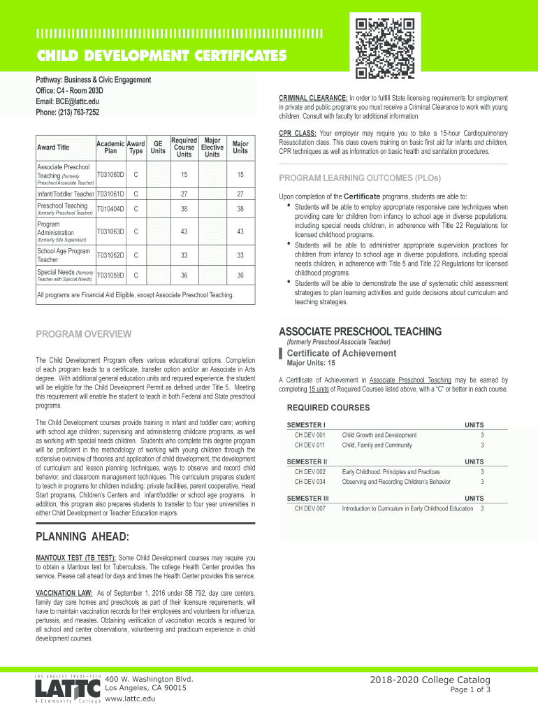 Fillable Online CHILD DEVELOPMENT CERTIFICATES - lattc.edu Fax Email ...