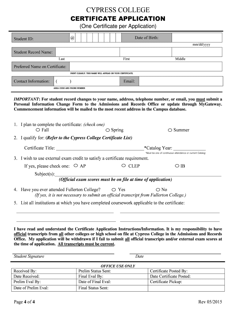Fillable Online Certificate of Achievement Application - Cypress Fax Email Print - pdfFiller