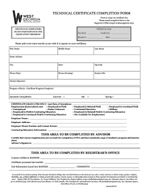 Fillable Online TECHNICAL CERTIFICATE COMPLETION FORM Fax Email Print ...